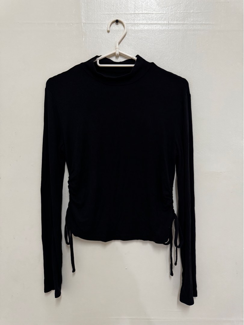 Plain Black Drawstrings top, Women's Fashion, Tops, Longsleeves on ...