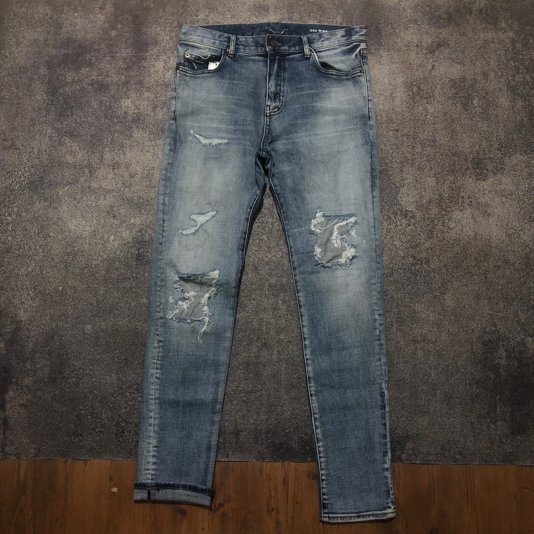 Saint Laurent YSL Distressed Ripped Denim, Fesyen Pria, Pakaian ...