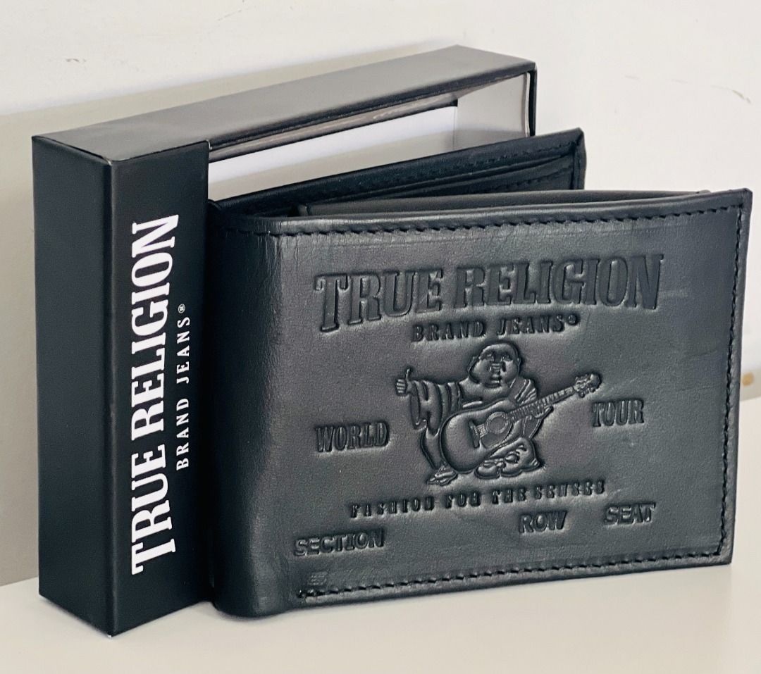 TRUE RELIGION BLACK GENUINE LEATHER & VALET BILLFOLD WALLET W/ RFID ...
