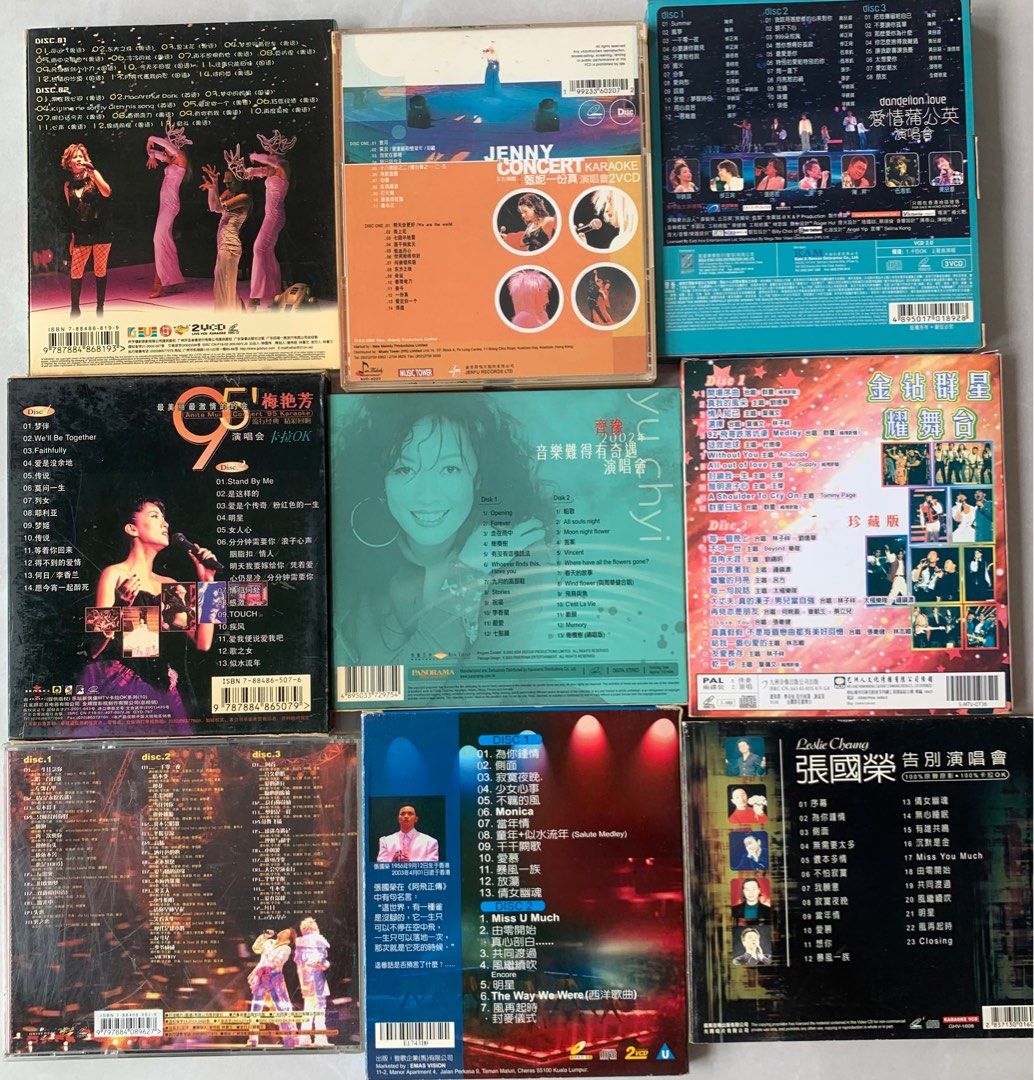 VCDs, ALL Canto pops Jenny, Anita Mui, Leslie Cheung, Alan Tam & Hacken Lee Concerts plus ...