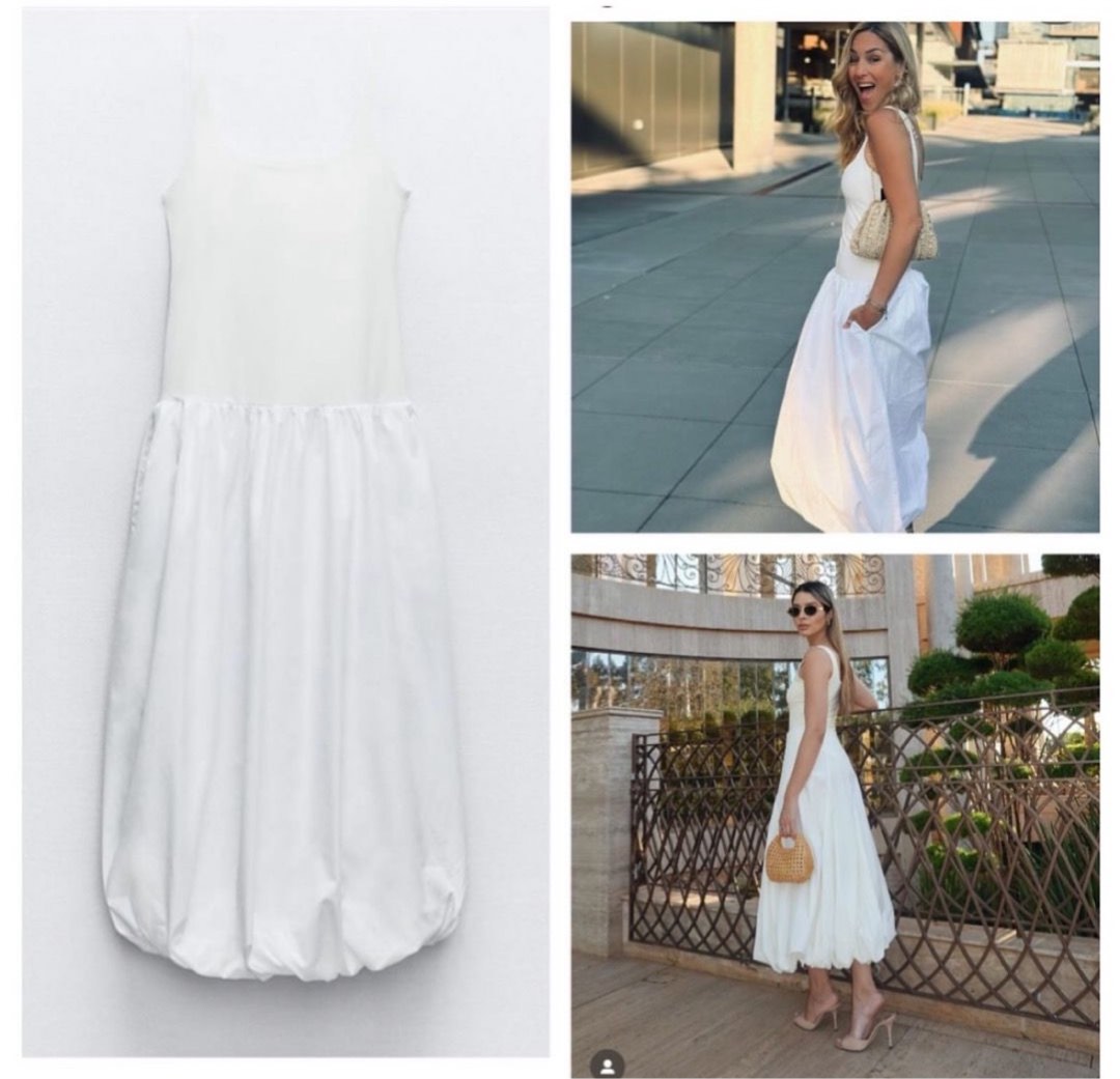 Zara white ballon maxi dress, Women's Fashion, Dresses & Sets, Dresses on Carousell