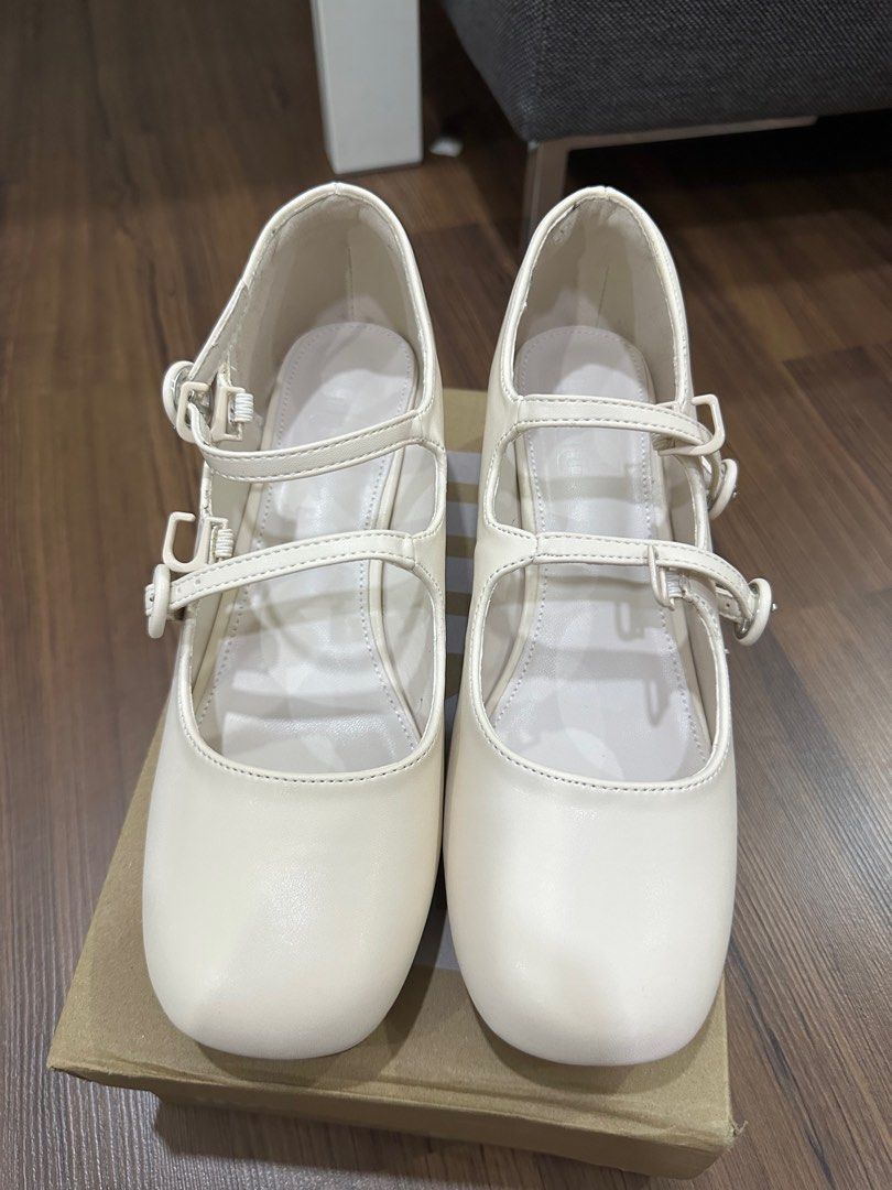 Authentic Nose Brand- Square toe with chunky heel mary in off white ...