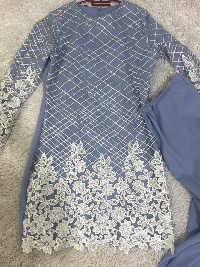 BAJU KURUNG Raya Baby Blue Biru Cair Gerobok GAGA, Women's Fashion ...