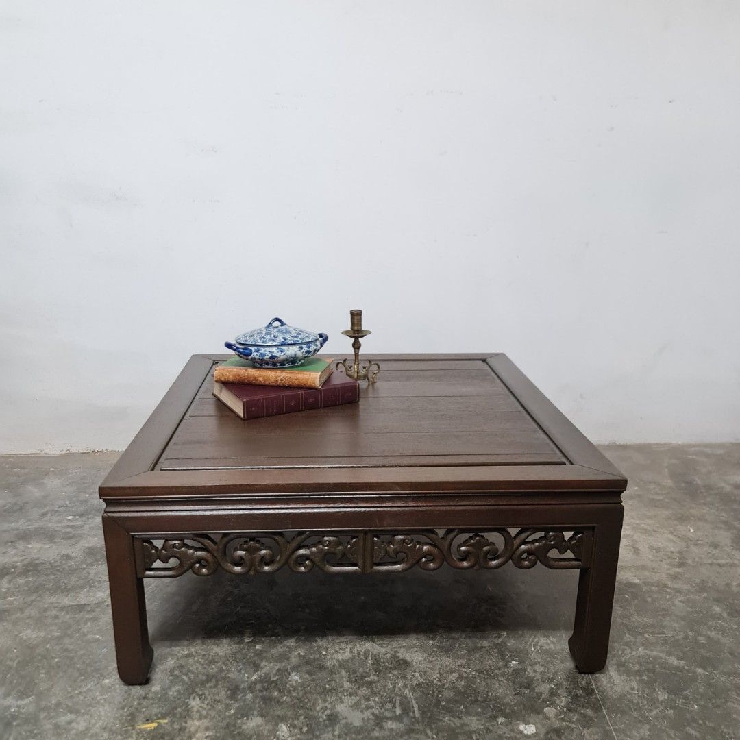 Carved vintage Chinese low table with a beautiful natural aged patina ...