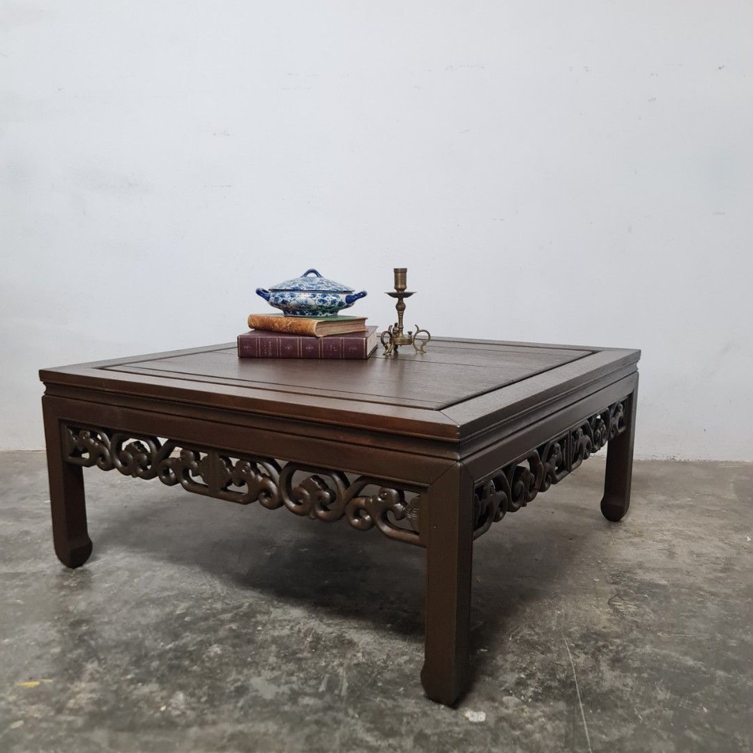 Carved vintage Chinese low table with a beautiful natural aged patina ...