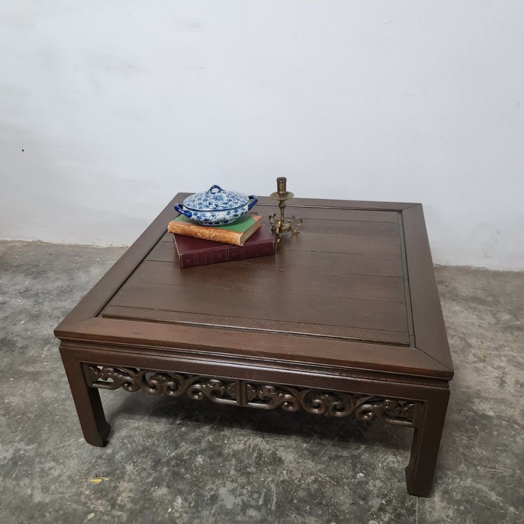 Carved vintage Chinese low table with a beautiful natural aged patina ...