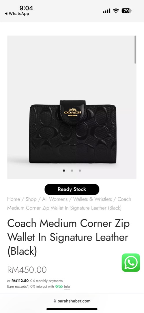 Coach Medium Corner Zip Wallet in Signature Leather Black, Women's ...