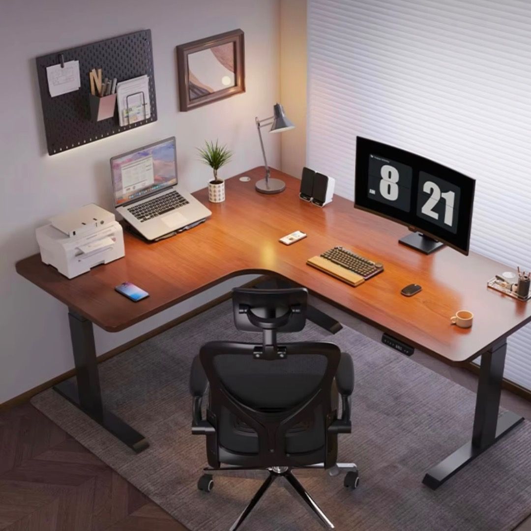 [Same Day Delivery] Electric Height Adjustable L-shaped Table Ergonomic Standing Desk PC ...