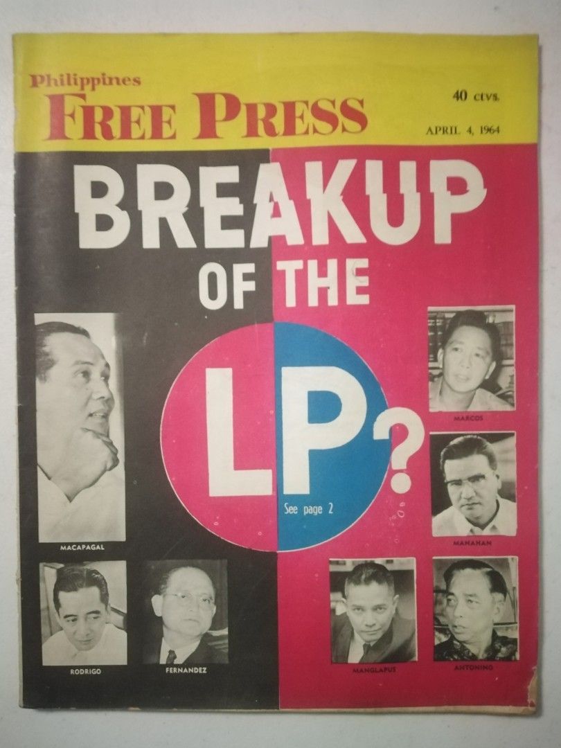 (EXTREMELY RARE) Apr. 1964 Phil. Free Press Magazine, Breakup of the LP ...