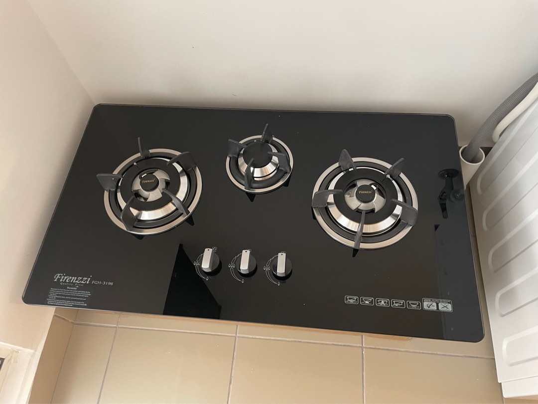 Firenzzi 3 Burners (4.0kW + 1.2kW) Safety Valve Tempered Glass Hob FGH ...