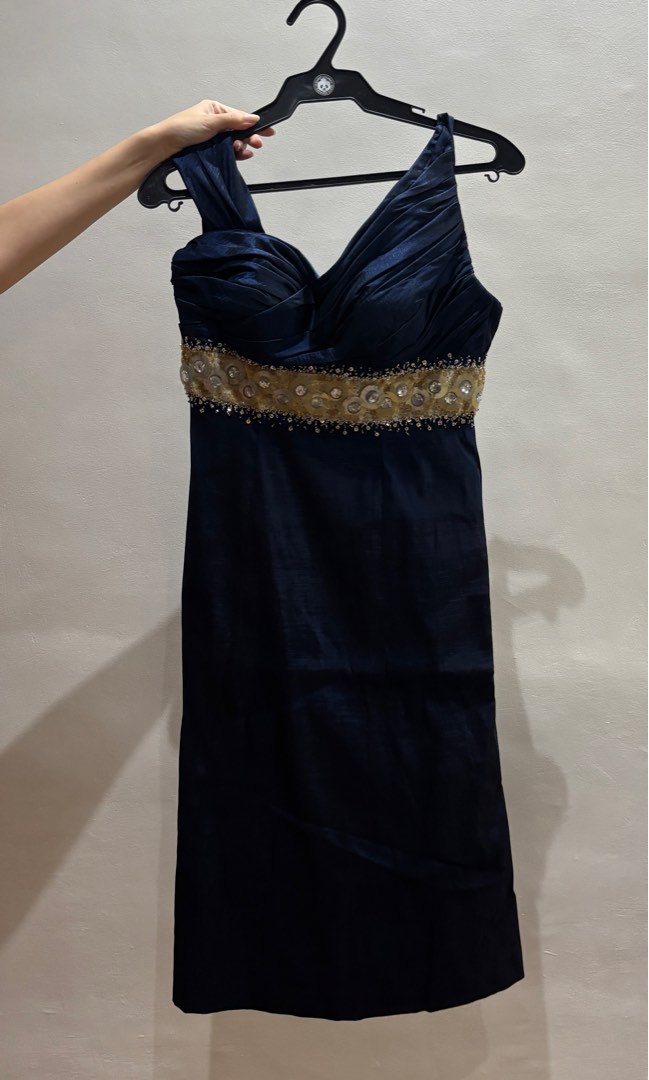 Midnight Blue Formal Dress with Sequin Detail, Women's Fashion, Dresses ...