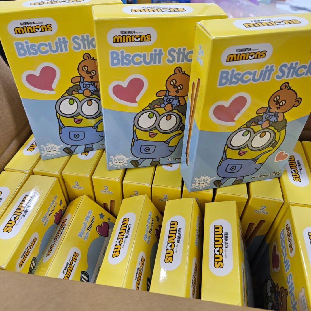 Minion Party Snacks | Biscuit Sticks Halal 1 Carton 24 Boxes, Food ...