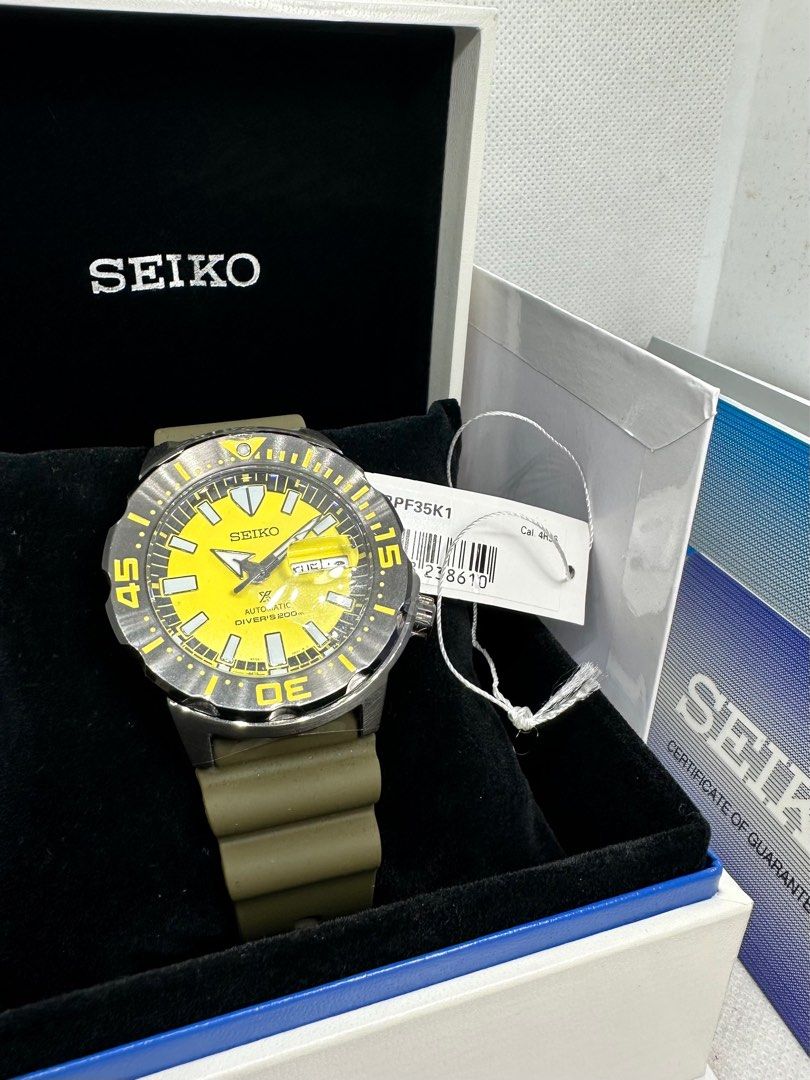 Seiko Prospex Monster Yellow 42.4mm Diver Automatic BNIB, Men's Fashion ...