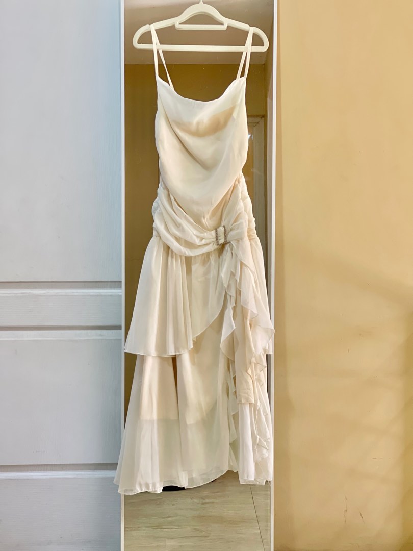 So Beautiful IG Ins. Cream Layer Ruffle Cowl Neck Silk Chiffon ...