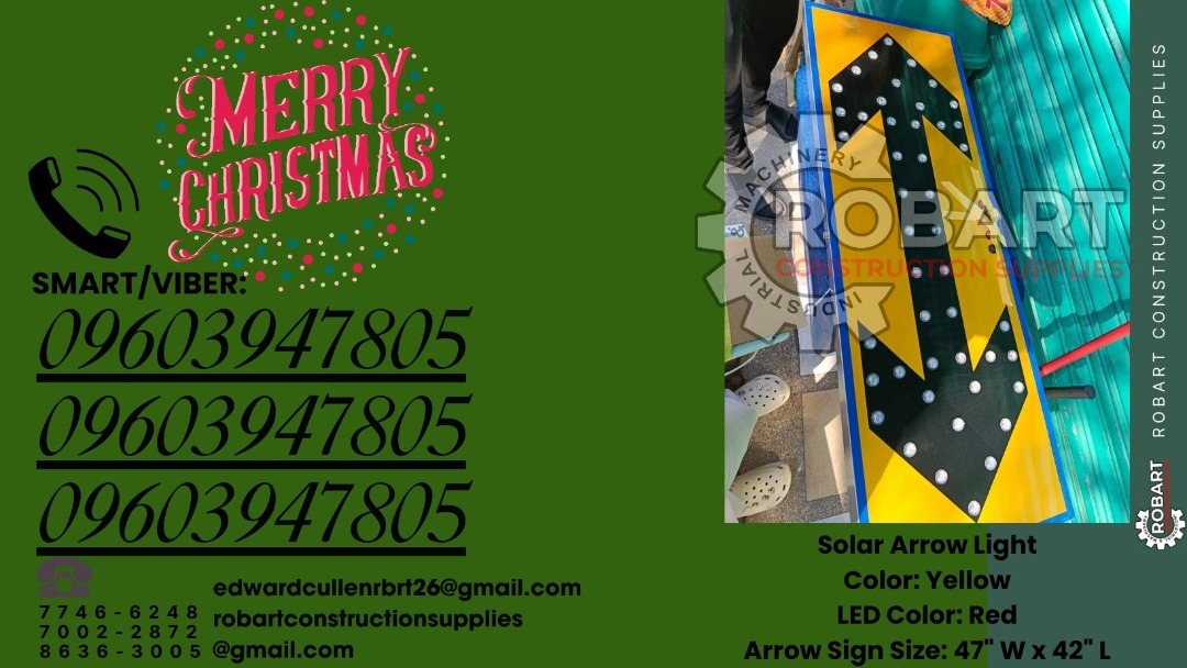 Solar Arrow Light Color: Yellow LED Color: Red Arrow Sign Size: 47" W x 42" L, Everything Else ...
