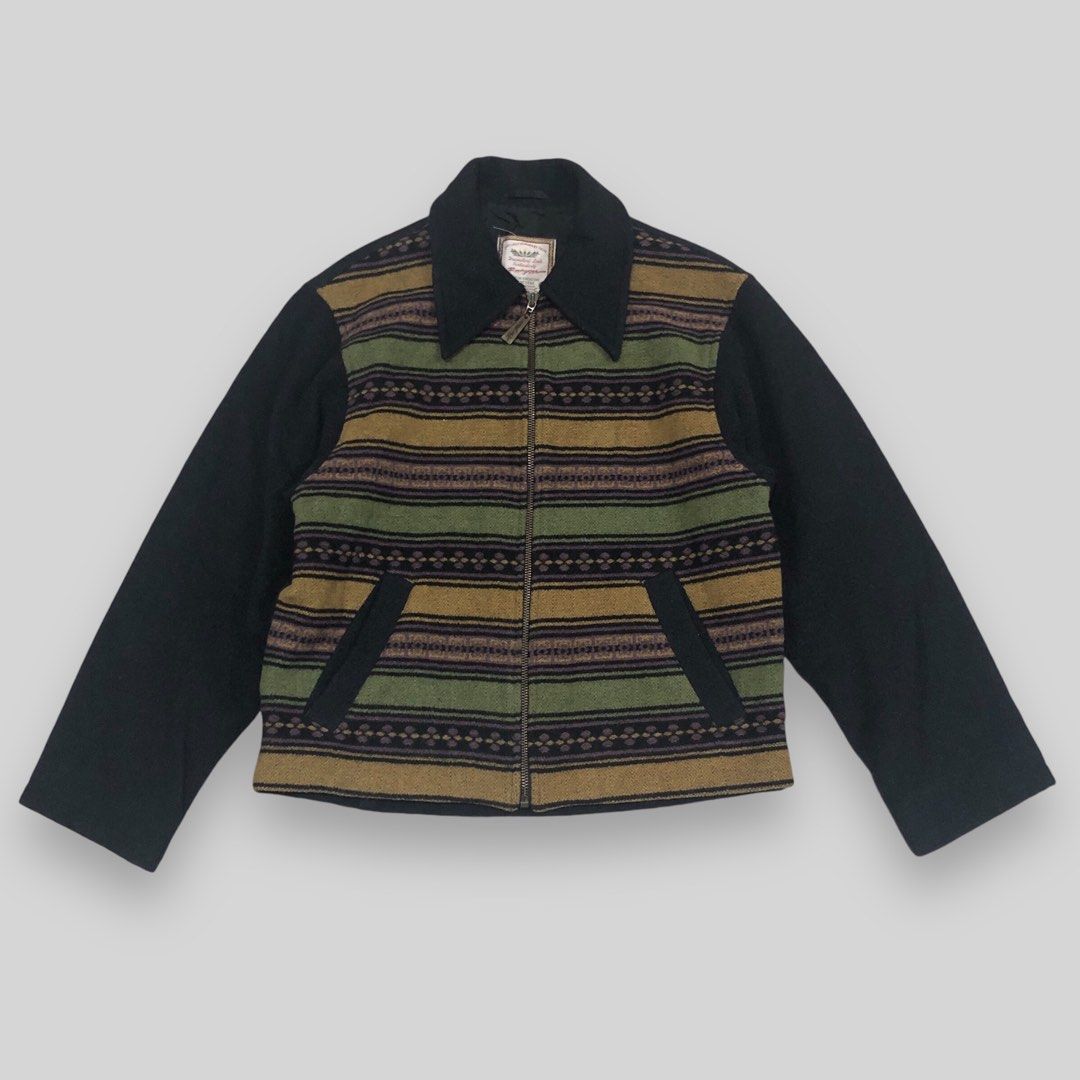 Vintage Random Wool Zip-Up Aztec Cropped Jacket (Boxy Fit) - Small ...