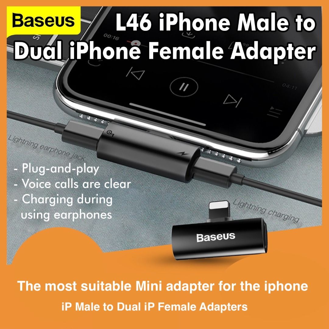 Baseus Lightning Male to Dual Lightning Female Adapter (Charing ...