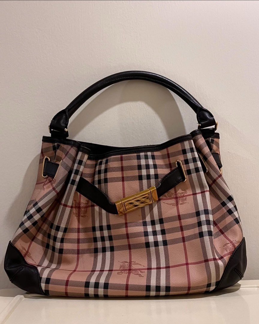 Burberry brown beige house check hobo, Luxury, Bags & Wallets on Carousell