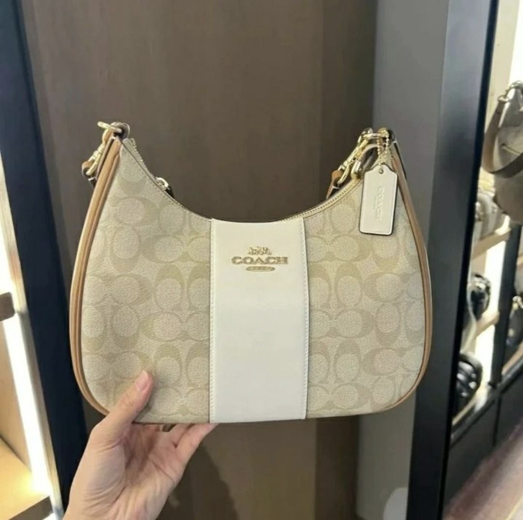 Coach Ct257 Teri Hobo In Light Khaki Signature Coated Canvas And Light
