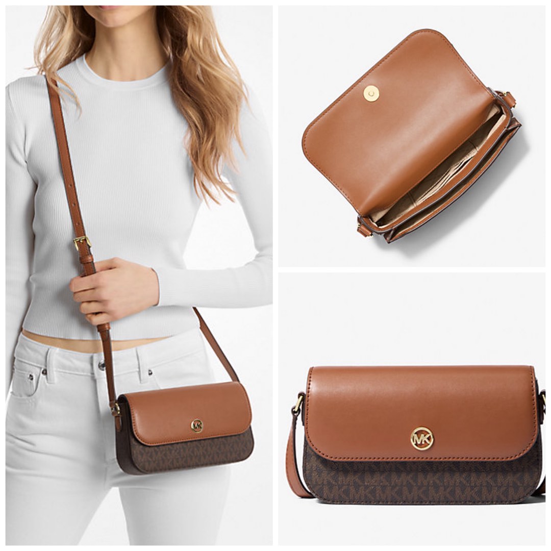 Michael Kors Jet Set Flap Crossbody Mono brown, Women's Fashion, Bags ...