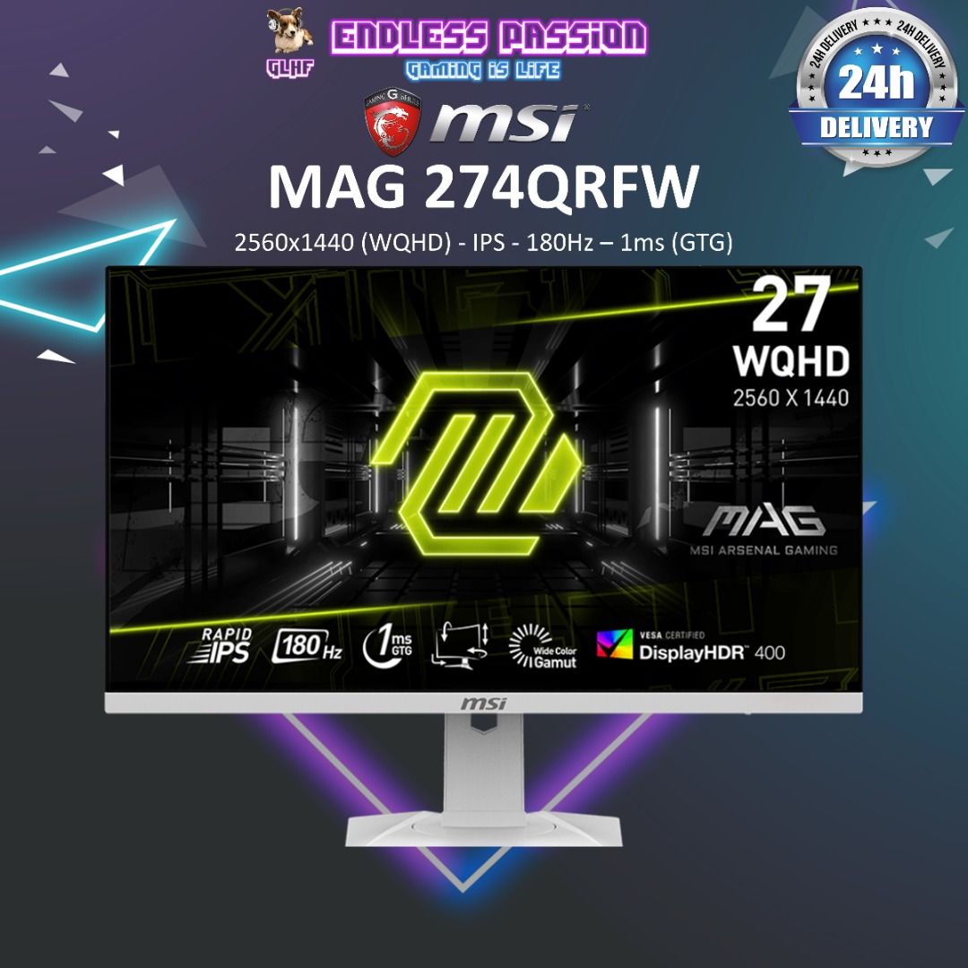 MSI MAG 274QRFW 27" WQHD IPS 180Hz 1ms Gaming Monitor, Computers & Tech ...