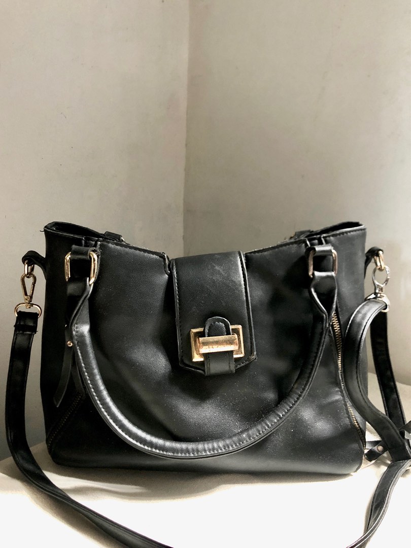 Pure Leather Two Way Black Shoulder Bag, Women's Fashion, Bags ...