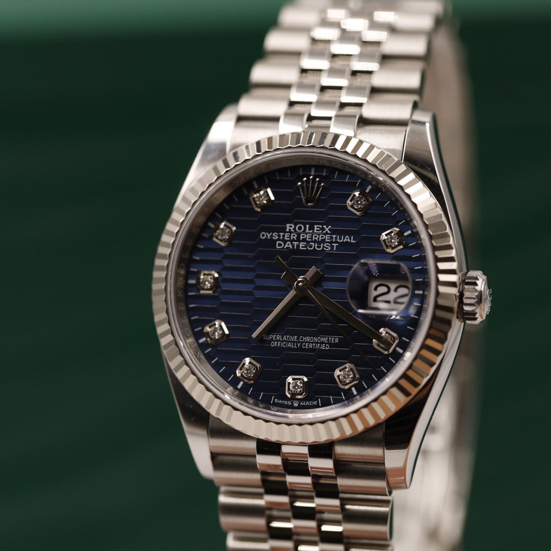 ROLEX DATEJUST 36mm Jubilee Blue Wave Diamond Dial, Luxury, Watches on ...