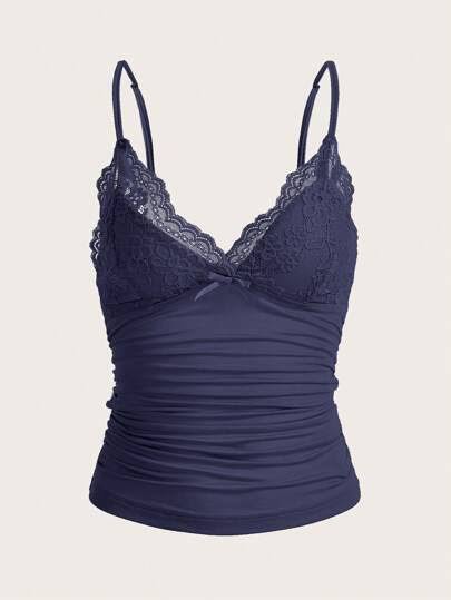Y2k Vintage Grunge Alt Coquette Lace Navy Blue Halter Tank Top, Women's ...