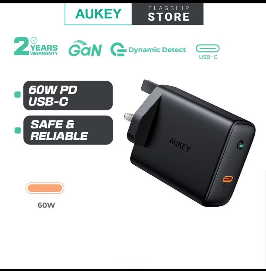 Aukey PA-D4 Focus 60W USB-C Power Delivery Charger with GaN Power Tech, Mobile Phones & Gadgets ...