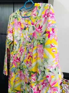 Baju Kurung Student Raya Corak Biru Satin, Women's Fashion, Muslimah ...