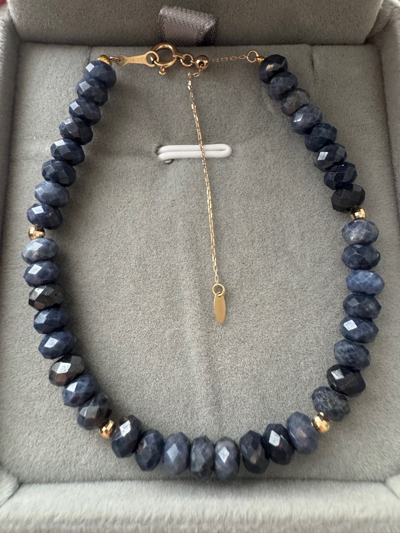 Blue Sapphire Rondel Cut in Slider Chain Adjustable Bracelet in 18K ...