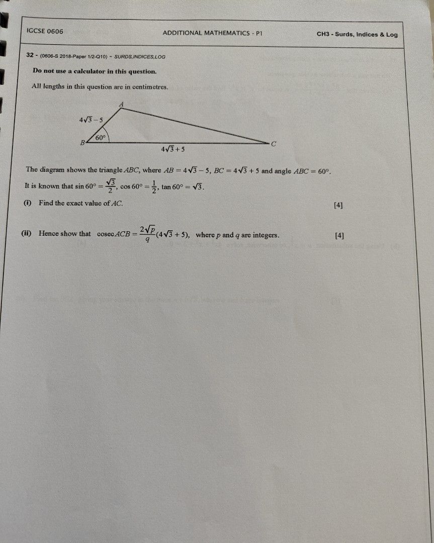 Cambridge Igcse 0606 Additional Mathematics Topical Past Year Paper