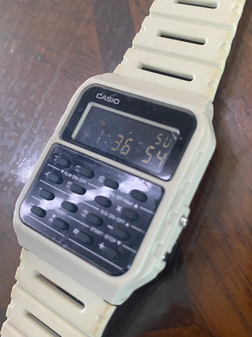 Casio CA-53W Men's Cream Rubber Digital Dial Quartz Calculator Wrist ...