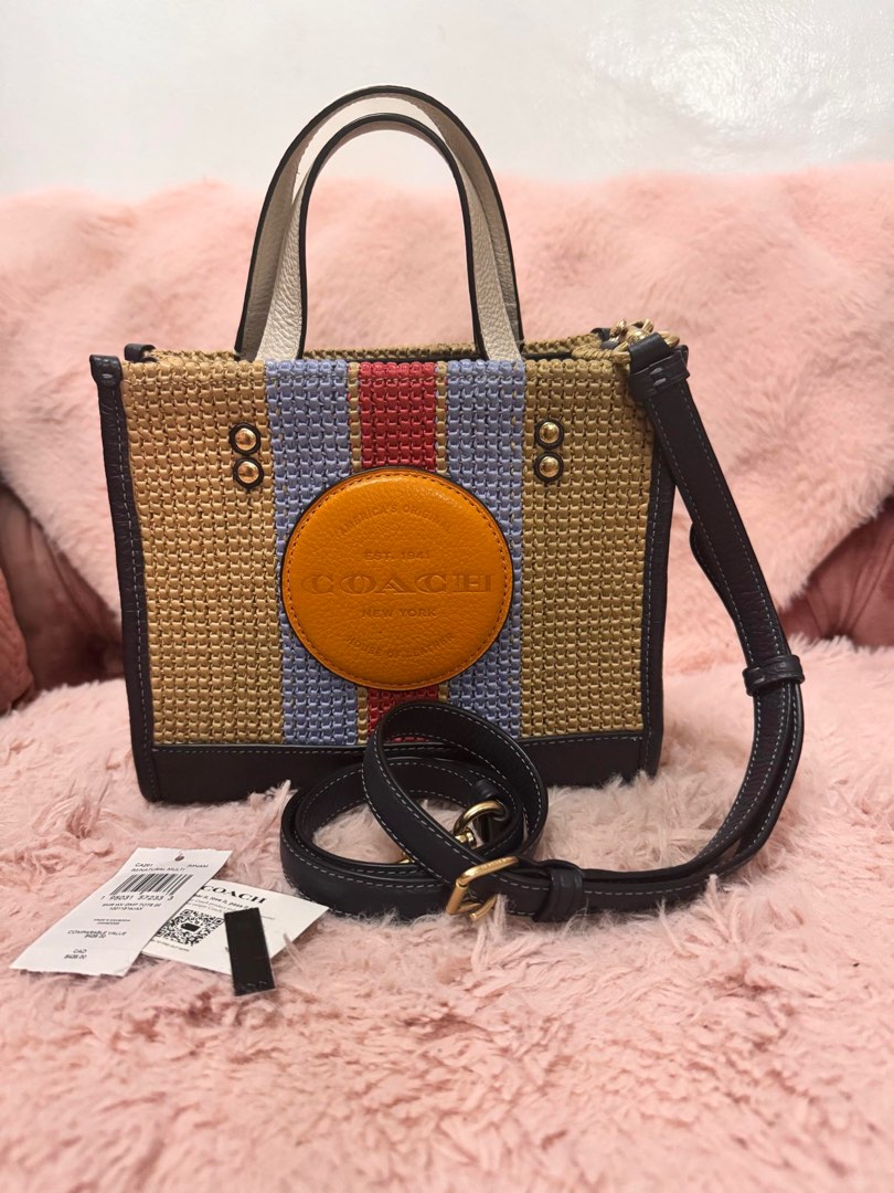 Dempsey Tote 22 With Coach Patch Straw & Leather Natural Multi, Women's ...