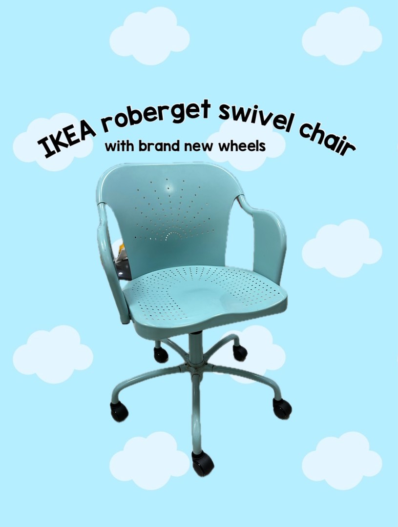 Ikea Turquoise Roberget Swivel Chair, study chair with new wheels ...
