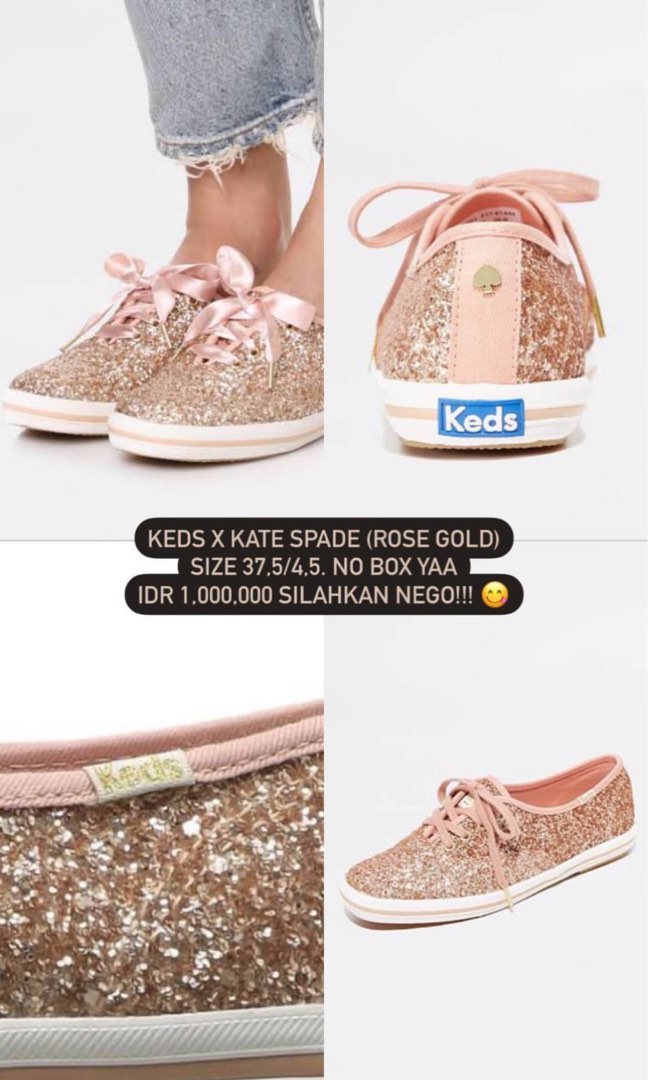 Keds x Kate Spade in Sequin Rose Gold, Fesyen Wanita, Sepatu di Carousell