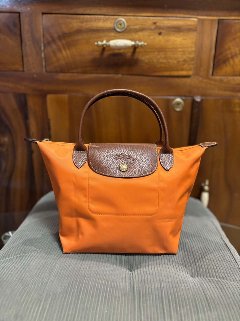 Longchamp Orange Le Pliage Small Nylon Handbag, Luxury, Bags & Wallets ...
