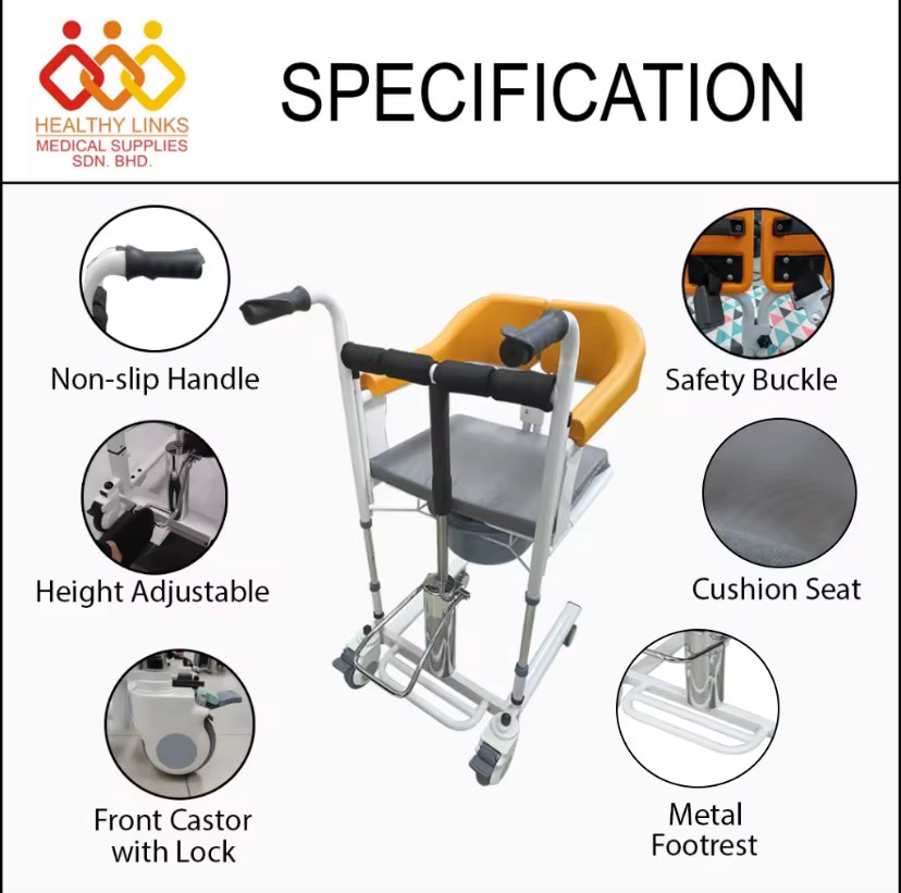 Multi- Functional Lifting Transfer Commode Wheelchair, Health ...