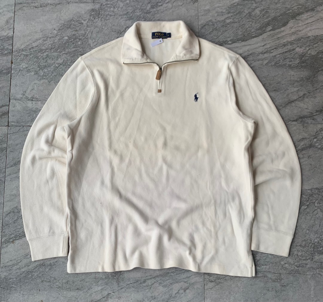 Polo Ralph Lauren Cream Quarter Zip, Men's Fashion, Tops & Sets ...