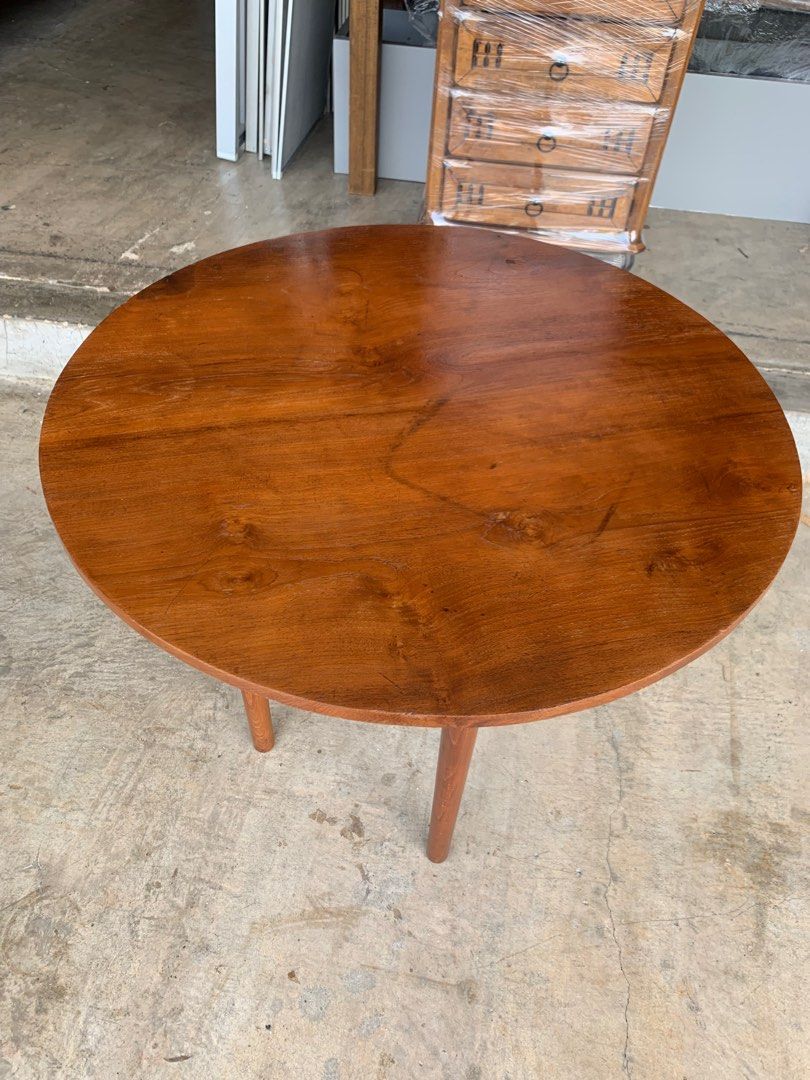 ROUND TABLE TEAKWOOD | JATI MEJA BULAT 3 kaki, Furniture & Home Living ...