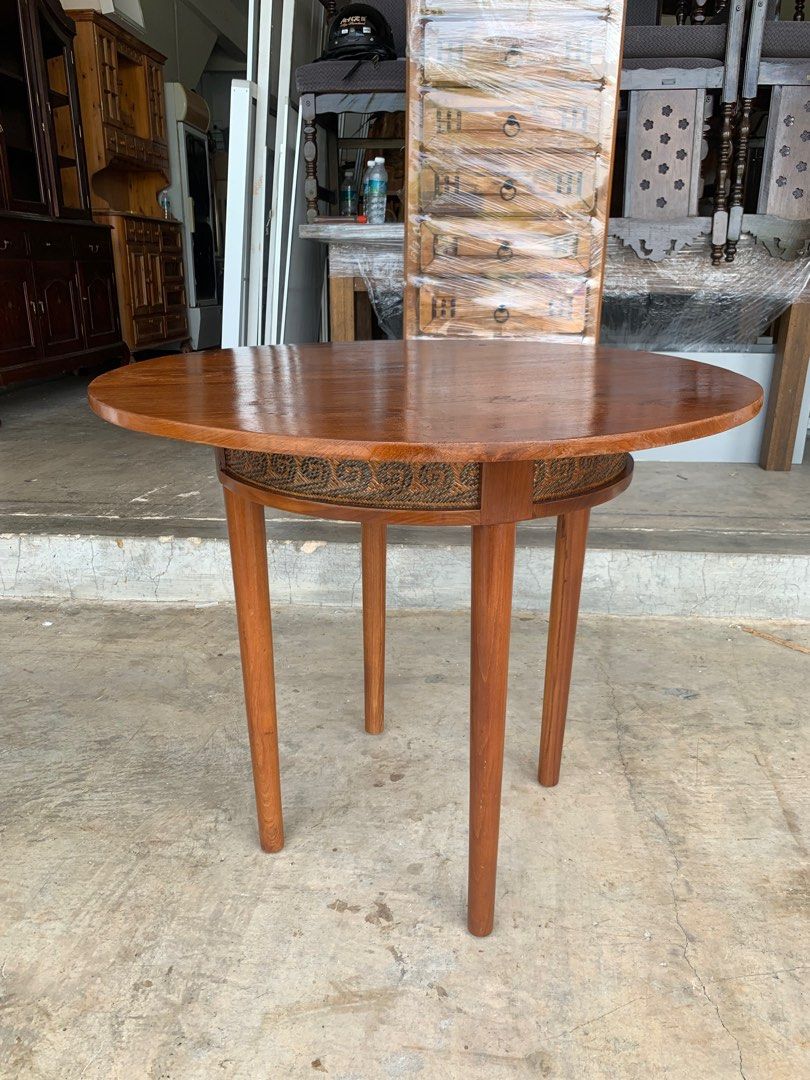 ROUND TABLE TEAKWOOD | JATI MEJA BULAT 3 kaki, Furniture & Home Living ...