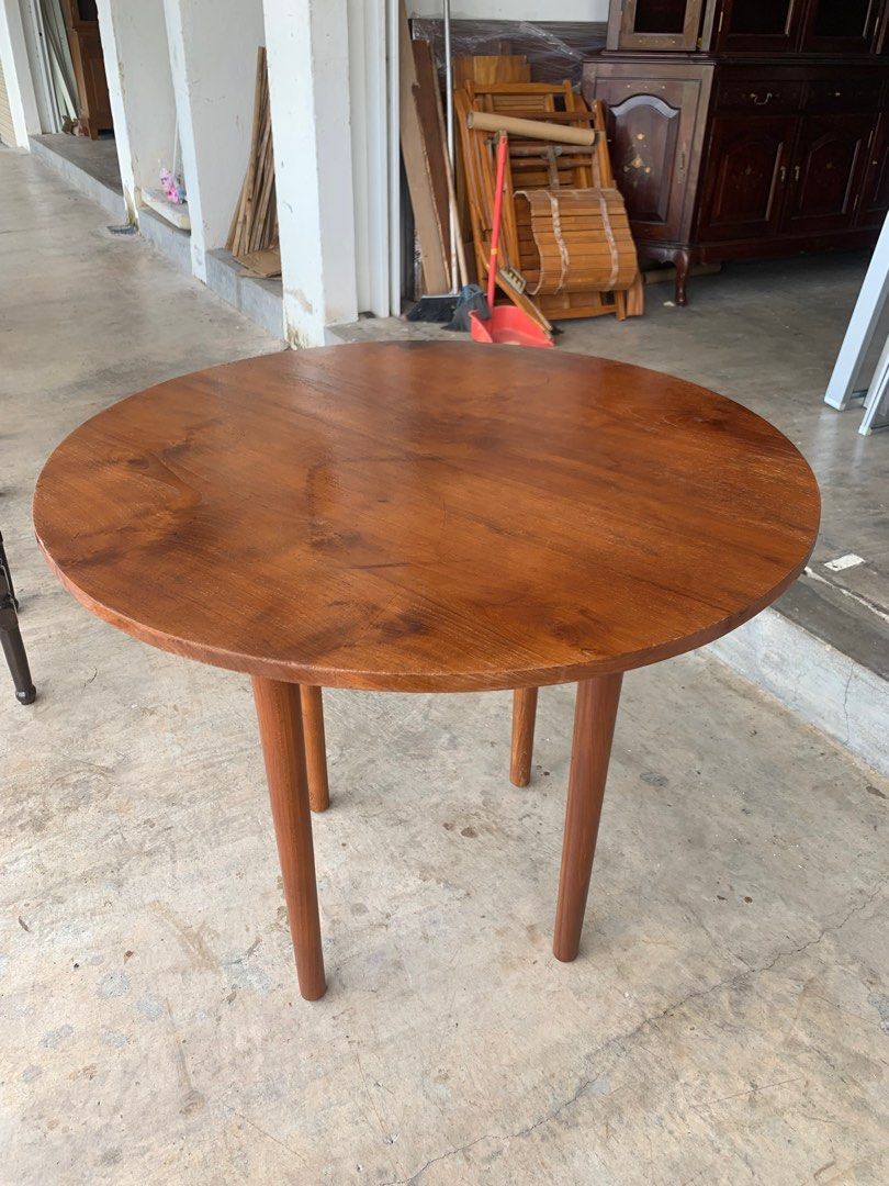 ROUND TABLE TEAKWOOD | JATI MEJA BULAT 3 kaki, Furniture & Home Living ...