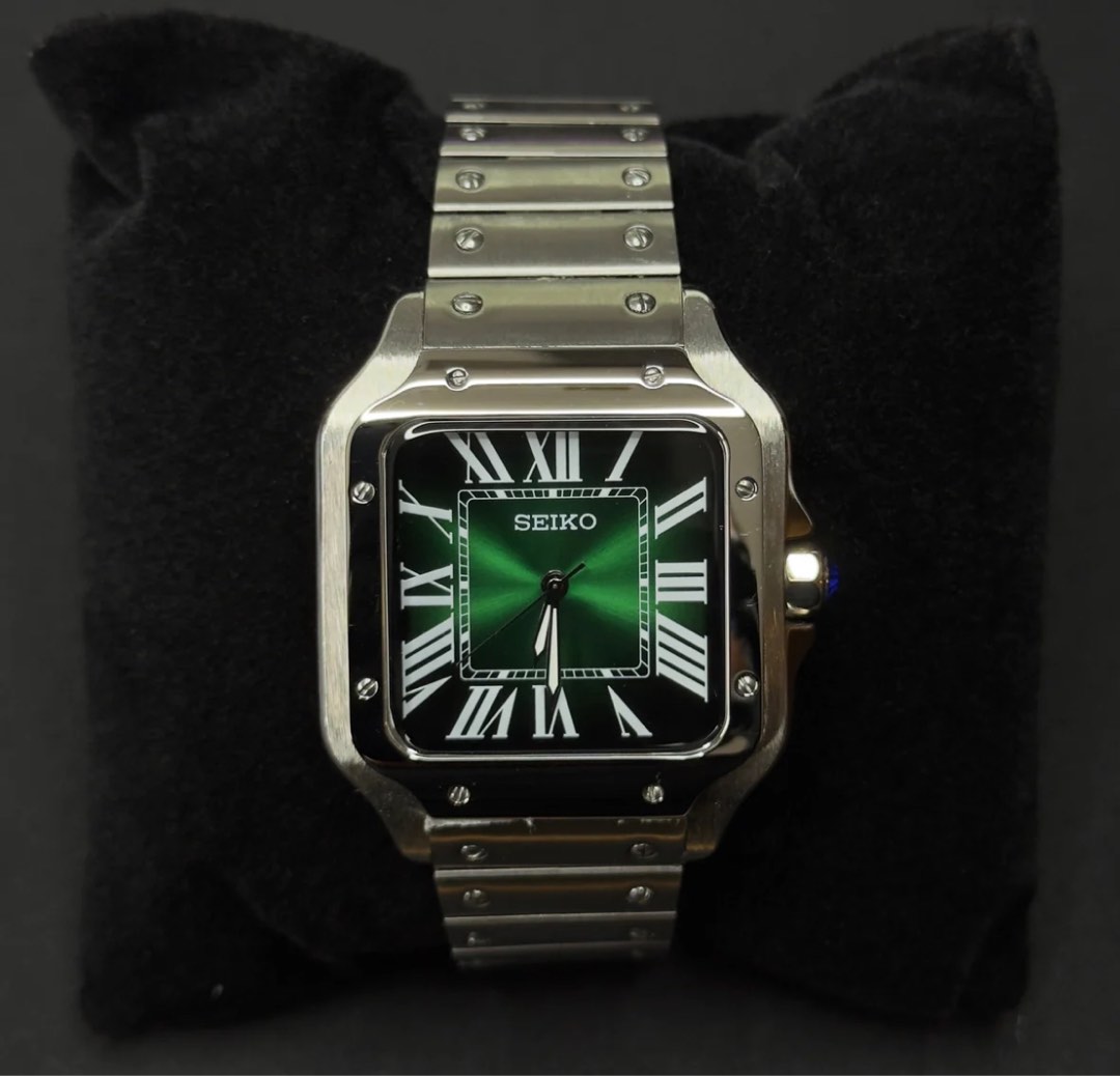 Seiko Cartier Santos Green Dial Mod 40 mm, Men's Fashion, Watches ...