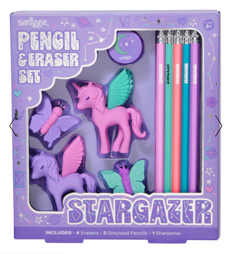 Smiggle Pencil and Eraser Stationary Set - Stargazer, Hobbies & Toys ...