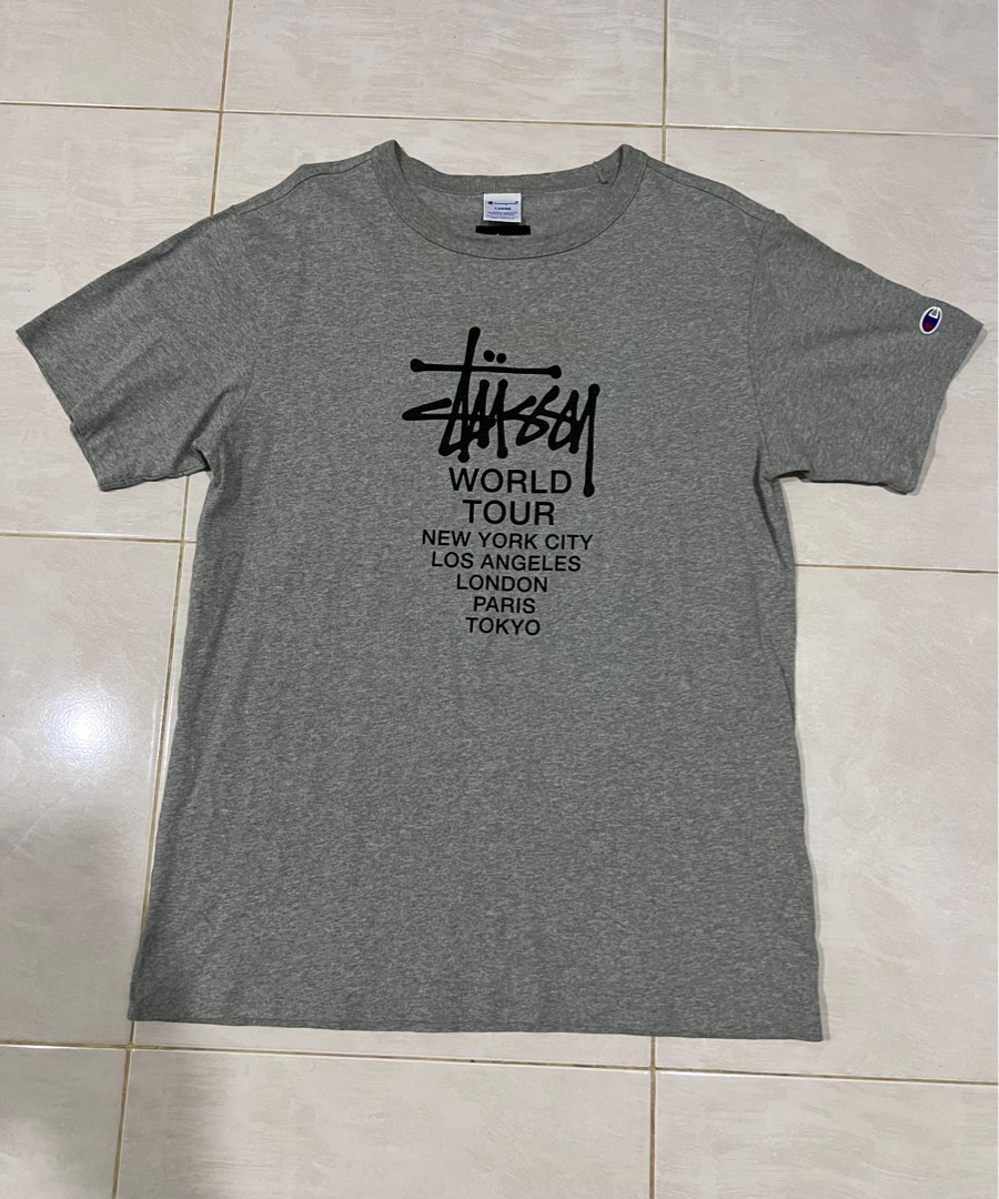 Stussy Word Tour X Champion, Men's Fashion, Tops & Sets, Tshirts & Polo ...
