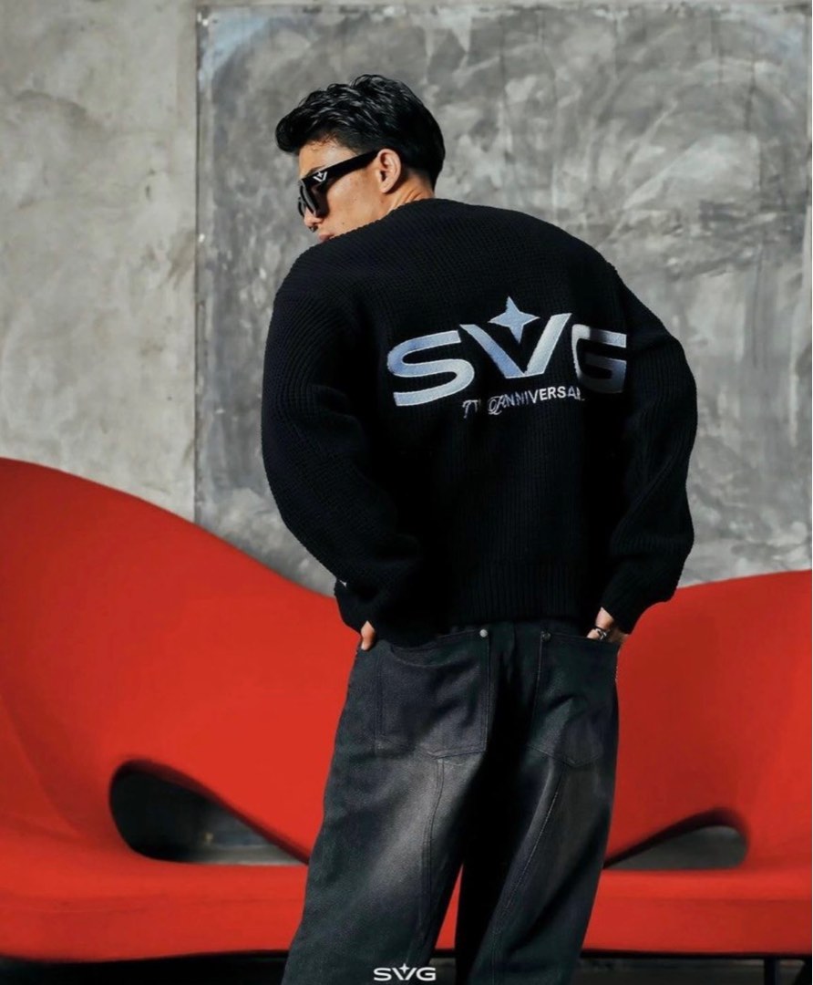 svg knitwear black 7th anniversary, Men's Fashion, Activewear on Carousell