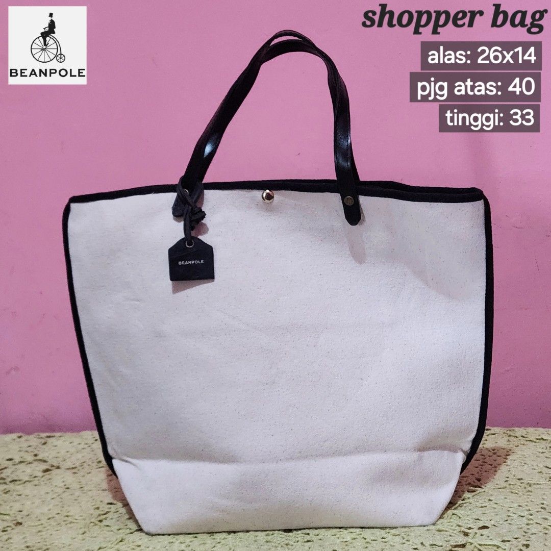 Tas Shopper Tote Besar/Jumbo BEANPOLE Canvas Putih Tulang/BW/Ivory ...