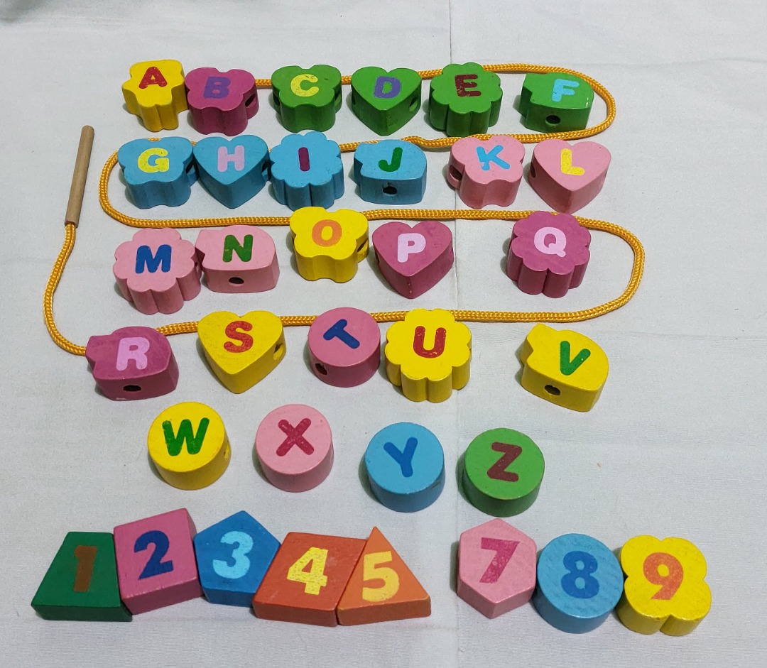 Wooden Letters and Numbers Lacing Threading Montessori Toy, Hobbies ...