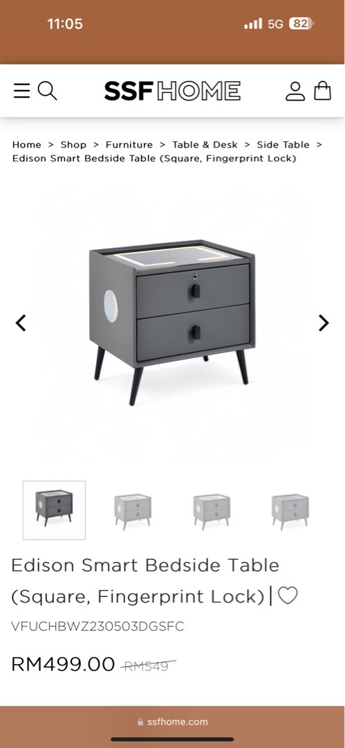 1 Set of SSFHOME Edison Smart Bedside Table, Furniture & Home Living ...