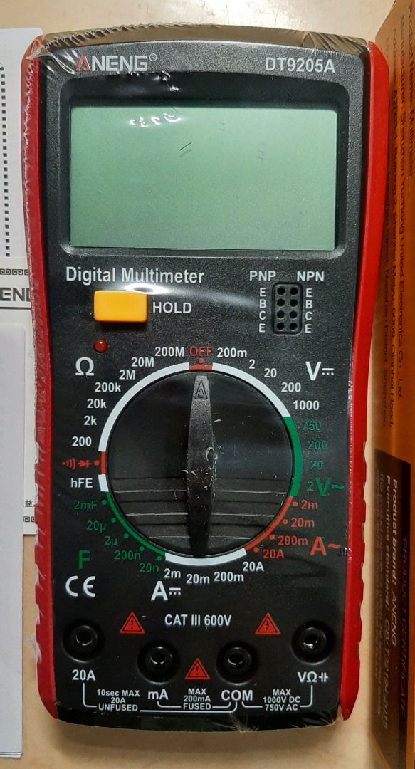 全新Aneng DT9205A 3位半 高精度 多功能 防燒 自動關機 萬用電表 新款使用兩顆4號電池 台灣現貨, 電腦及科技產品, 電腦周邊產品, 其他電腦及電子周邊產品在旋轉拍賣